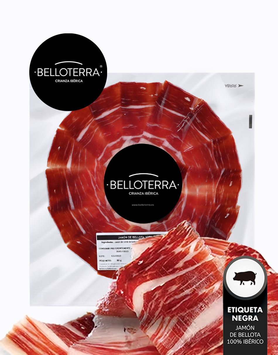 Jamón de Bellota 100% Ibérico (Cortado a Mano 80g) | Belloterra